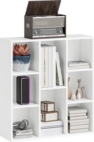 HOMCOM Knihovna se 3 Policemi a 8 Přihrádkami, Vertikální nebo Horizontální Design pro Obývací Pokoj, Kancelář, Ložnici 74,3x24x80 cm Bílá | Aosom