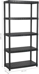 Úložný regál 5patrový černý 85 x 40 x 185 cm plast 147685