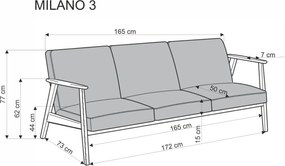 Třímístná pohovka z masivu MILANO 175 cm popelavě šedá/ořech
