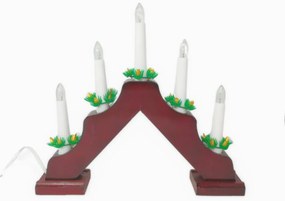 Vánoční dřevěný svícen ve tvaru pyramidy, vínová barva, 5 svíček, teplá bílá,