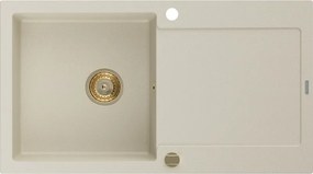 Mexen Leo granitový dřez s 1 komorou a odkapávačem 900 x 500 mm, béžový, zlatý sifon - 6501901010-69-G