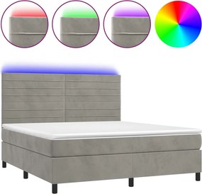 Box spring postel s matrací a LED světle šedá 160x200 cm samet 3136191