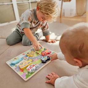 Tooky Toy Dřevěné Montessori puzzle - Auta, Letadlo, Loď