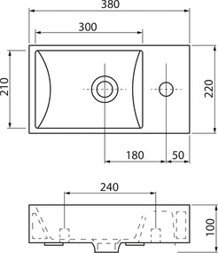 Sapho Marghita keramické umývátko 38 x 22 cm otvor pro baterii vpravo béžová MGT38221