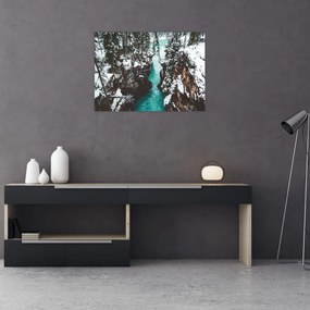 Skleněný obraz - horská řeka v zimě (70x50 cm)