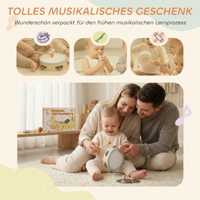 AIYAPLAY dětská sada hudebních nástrojů, 10-dílná Montessori sada nástrojů s tamburínou, chrastítky, bubnem, činely, flétnou