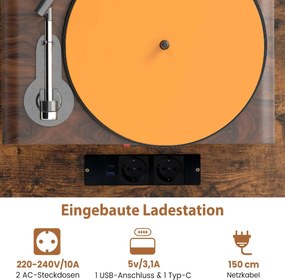 Costway Stojan na gramofon skříňka na gramofon se zásuvkou a USB a typ C