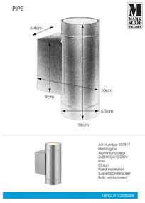 Markslöjd 107917 - Venkovní nástěnné svítidlo PIPE 2xGU10/35W/230V IP44