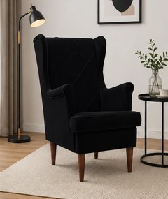 relaxační křeslo, ušák, odpočinkové, dřevo/kov/samet, 102x78x66 cm, nohy tmavé/černá, Dekorino KR20260075