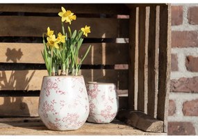 Retro obal na květináč s růžovými květy Hedwich – 13x14 cm