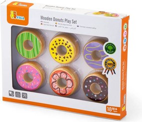 Dětská dřevěná hračka Viga sada 6 dřevěných donutů