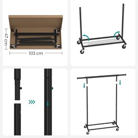 SongmicsHome Stojan na oblečení INEZ na kolečkách, max.90kg, 83,5x45x160cm, černá
