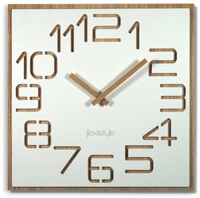 Stylové bílé nástěnné hodiny v kombinaci se dřevem 40 cm