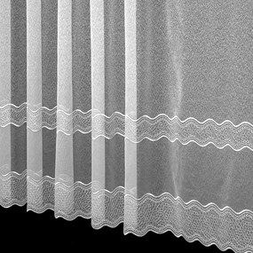 Českomoravská textlní záclona sablé V233 vyšívaná vzorovaná vlnka, s bordurou, bílá, výška 150cm ( v metráži)