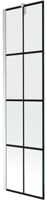 Mexen Next, vanová zástěna 1-křídlová 50 x 150 cm, fixní křídlo, 6 mm čiré sklo s černým vzorem, chromový profil, 895-050-000-00-77-01