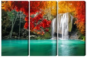 Vícedílný obraz Kaskáda V Podzimním Lese Nedostatek Nedostatek Přírodní plátno 120x80
