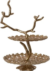 Bronzový kovový 2-patrový etažér s ptáčky Tresa Bird Antique - 37*35*53 cm