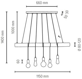 Spot-Light 69314504 - Lustr na lanku TRABO 5xE27/60W/230V borovice