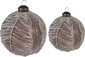 Set 2 ks bronzových skleněných vánočních koulí s motivem listů – Ø 10 cm a Ø 8 cm