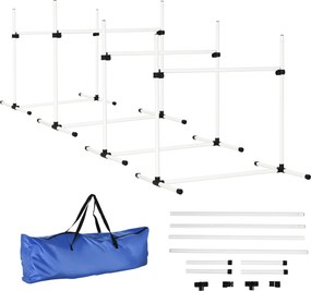 PawHut agility překážková sada pro výcvik psů 4 překážky slalomové tyče plastové bílé 99x65x94cm pro aktivní výcvik psů
