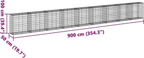 Gabionový koš s víkem 900 x 50 x 100 cm pozinkované železo 3295150