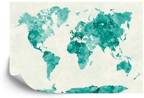 Fototapeta Akvarel Mapa Světa Zelená Strukturální vinyl 152.5x104