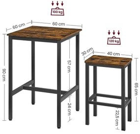 Sada barový stůl a 2x barové stoličky BARTIS hnědá/černá