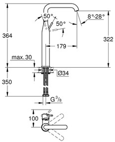 Grohe Essence New - páková umyvadlová baterie bez odtokové garnitury pro volně stojící umyvadla, chrom 32901001