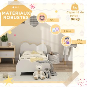 AIYAPLAY Dětská postel s nízkou podlahou 70x140 cm se zabezpečovacími bariérami, včetně lamelového roštu a dekorací v podobě mraků, postelový rám pro…