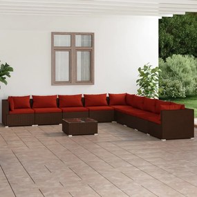 vidaXL 10dílná zahradní sedací souprava s poduškami polyratan [3101797] Barva: Hnědá a skořicová červená
