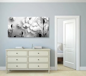 Obraz abstraktní květiny v černobílém provedení - 120x60 cm