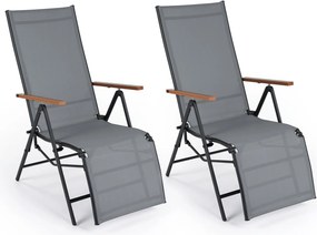 Costway Sada 2 skládacích lehátek s nastavitelným opěradlem, nosnost do 150 kg