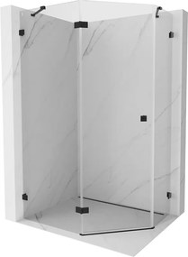 Mexen Lunar, Pětiúhelníkový sprchový kout Mexen Lunar naklápěcí doleva 100 x 80 cm, 8mm čiré sklo, černý profil, 831-100L-080P-70-00-L