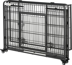 Skládací kovová klec pro psy PawHut pro velká plemena 109,5x71x78 cm s kolečky a brzdami, odnímatelným táckem a dveřmi se zámky pro zlatého retrívra a