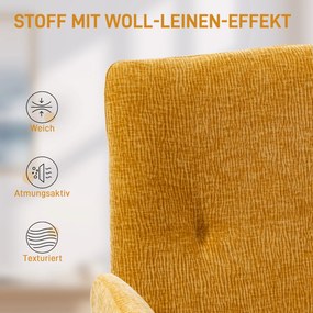 HOMCOM Polstrované křeslo, akcentové křeslo, moderní design, otočné, do 120 kg, žluté