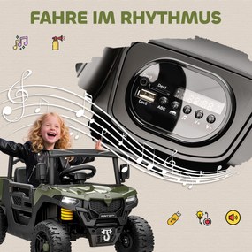 AIYAPLAY Elektrické vozidlo, 2 motory, zavazadlový prostor, design UTV, hudební funkce, zelené