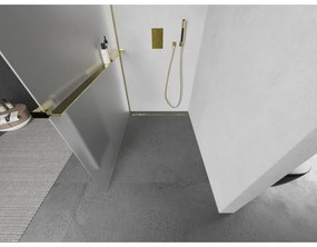 Mexen Kioto+ L, sprchová zástěna Walk-In s poličkou a věšákem 70 x 200 cm, 8mm sklo námraza, zlatý lesklý profil, 800-070-123-50-30
