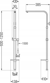 Sprchová kovová tyč s držákem na ruční sprchu, dešťovou hlavici a mýdlo MEXEN Q - 93-125 cm - chromová + hadice 150 cm, 79395-00