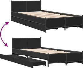 Rám postele se zásuvkami černý 75 x 190 cm kompozitní dřevo 3279972