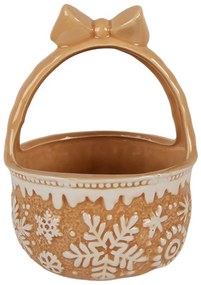 Hnědá keramická miska košík s vločkami Snowflakes - Ø15*21 cm