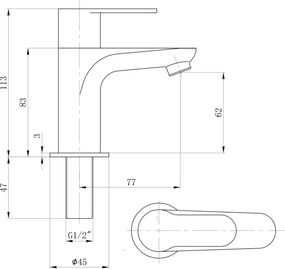 Sapho, SMALL stojánkový umyvadlový ventil, 113 mm, chrom, SM23
