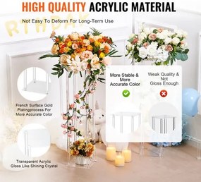 10KS 60 cm vysoký svatební stojan na květiny, s akrylovým laminátem