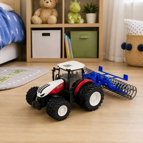 LEAN Toys Traktor se zemědělským válcem, dálkově ovládaný RC, červená světla, měřítko 1:24