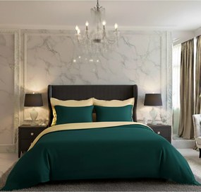 Saténové povlečení LUXURY COLLECTION tmavě zelené/smetanové - 1x 200/200, 2x 70/90cm