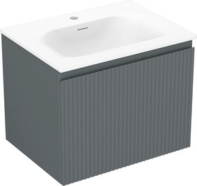 Mexen Rivel, koupelnová skříňka 60 cm s umyvadlem Vela, 1 zásuvka, drážkovaná, grafitová matná/bílá matná, 91A20-06047-1-BF66-W23M01
