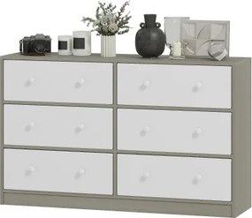 HOMCOM regálová skříň se 6 skládacími zásuvkami s dvojitými úchyty, ze dřeva, oceli a látky, 114x30x70 cm, bílá a šedá