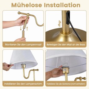 Costway Stojací lampa 158 cm s látkovým stínidlem a kovovým rámem Stojací lampa
