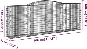 vidaXL Klenuté gabionové koše 25ks 400x50x140/160cm pozinkované železo [3147033]