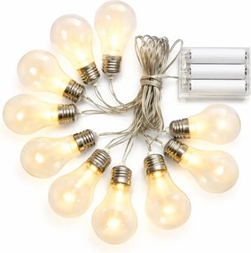 LED párty světla na baterie 5 m, 10 teple bílých diod, průhledné baňky, transparentní, 3× AA, IP20 interiér