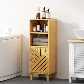 HOMCOM koupelnová skříňka, úzká doplňková skříňka do koupelny se 2 otevřenými policemi, bambusovými dveřmi a nohami 32x30x90 cm přírodní